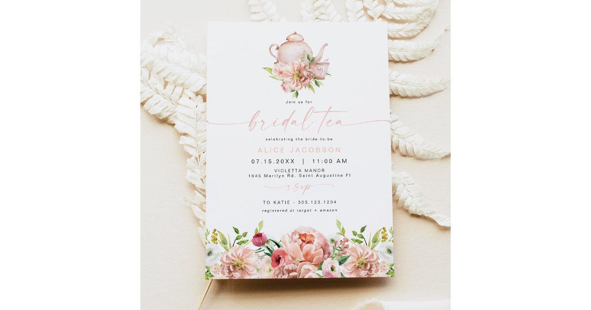 ALICE Blush Floral Bridal Tea Party Brunch Shower Invitation | Zazzle