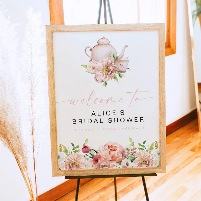 ALICE Blush Floral Bridal Tea Party Brunch Welcome Poster | Zazzle