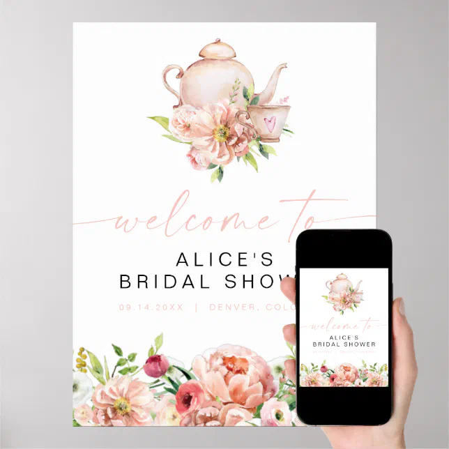 ALICE Blush Floral Bridal Tea Party Brunch Welcome Poster | Zazzle