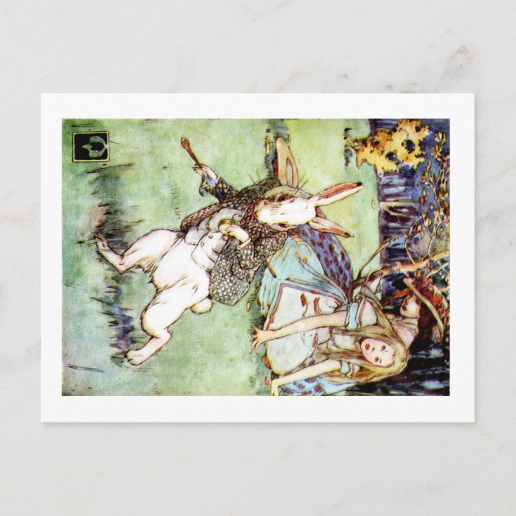 Alice Follows the White Rabbit To Wonderland Postcard | Zazzle