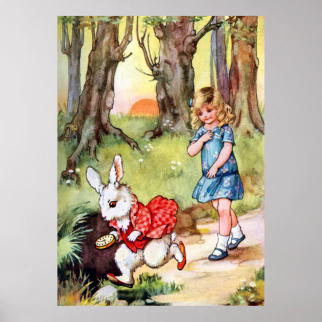 Alice Follows the White Rabbit to Wonderland Poster | Zazzle
