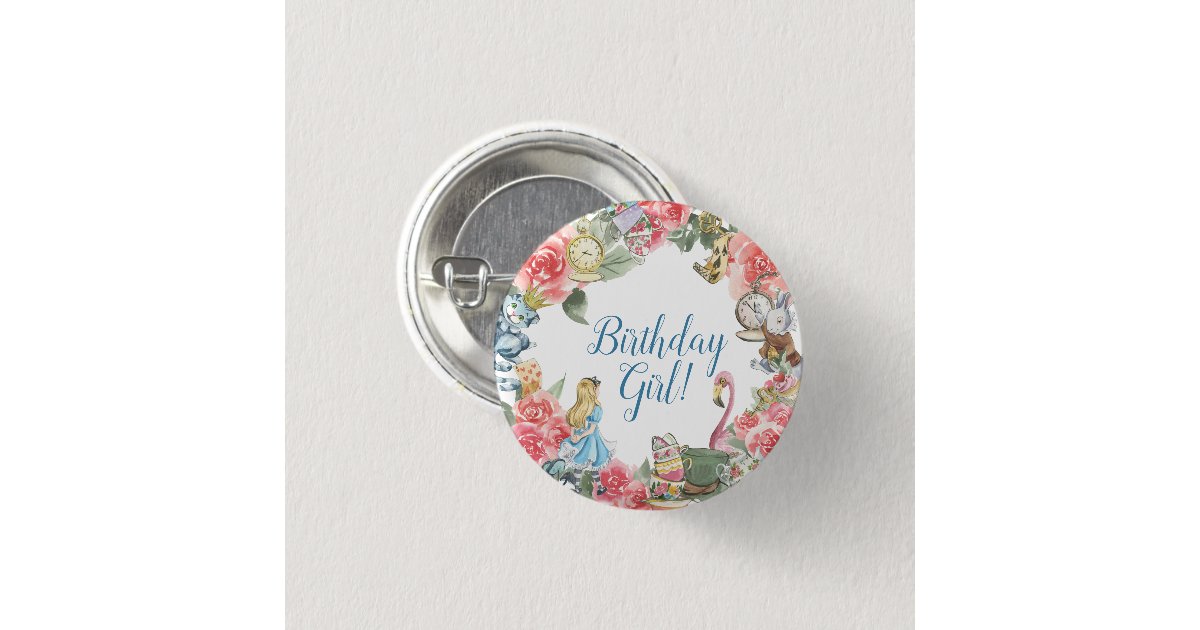 Alice in Onederland Birthday Girl Button | Zazzle