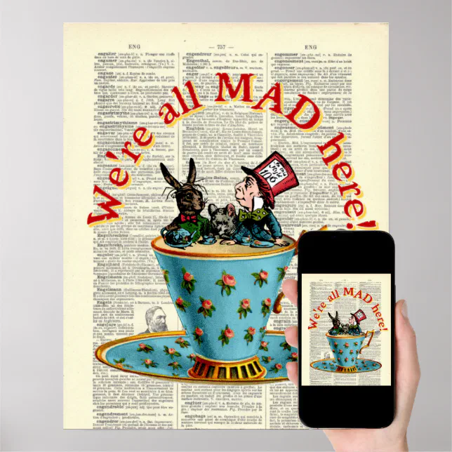 Alice in Wonderland All Mad Old Dictionary Page Poster | Zazzle