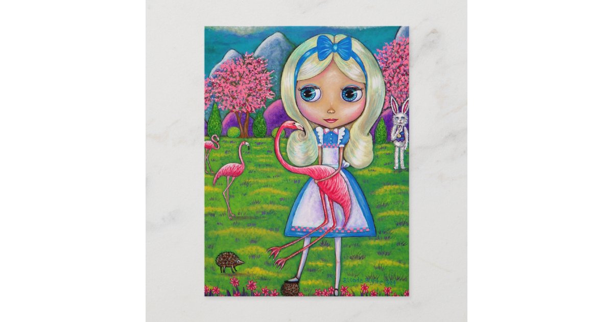 Alice in Wonderland and the Flamingos Postcard | Zazzle
