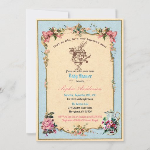 Alice in Wonderland Baby Shower Sip and See blue Invitation | Zazzle