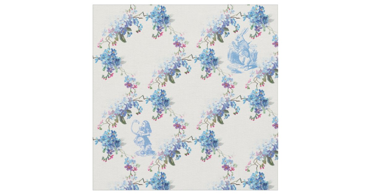 Alice in Wonderland Blue Floral Fabric | Zazzle
