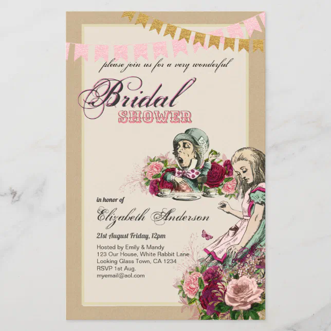 Alice in Wonderland Bridal Shower Tea Party Invite Flyer | Zazzle