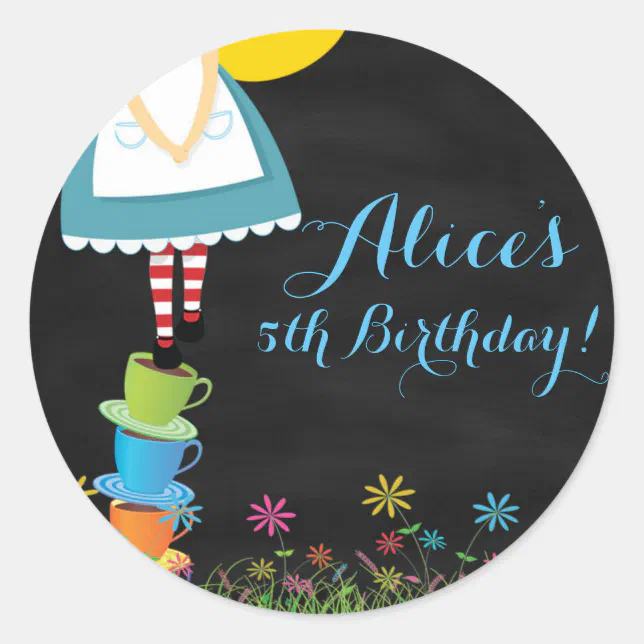 Alice in Wonderland Chalkboard Birthday Stickers | Zazzle