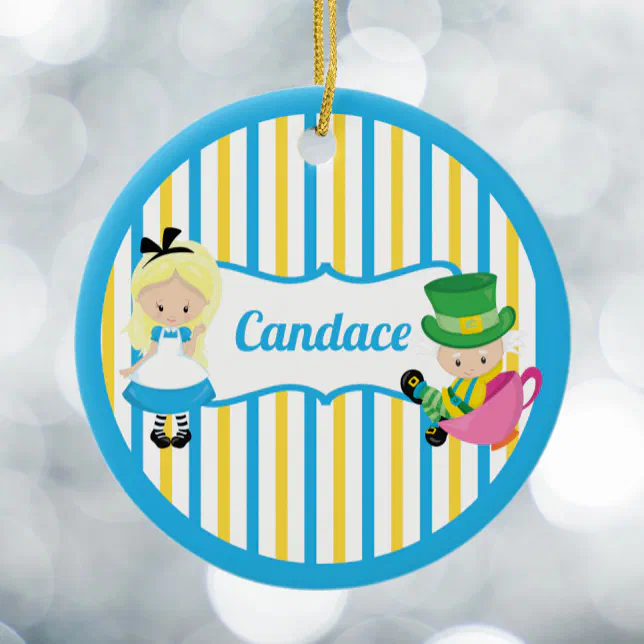 Alice in Wonderland Cute Kids Monogram Christmas Ceramic Ornament | Zazzle