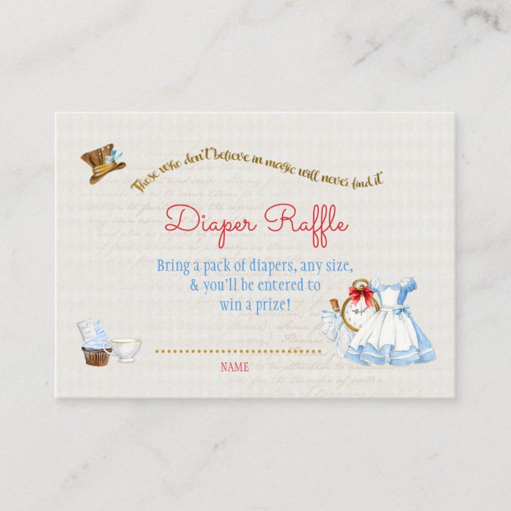 Alice in Wonderland Diaper Raffle Thank You Gift Enclosure Card | Zazzle