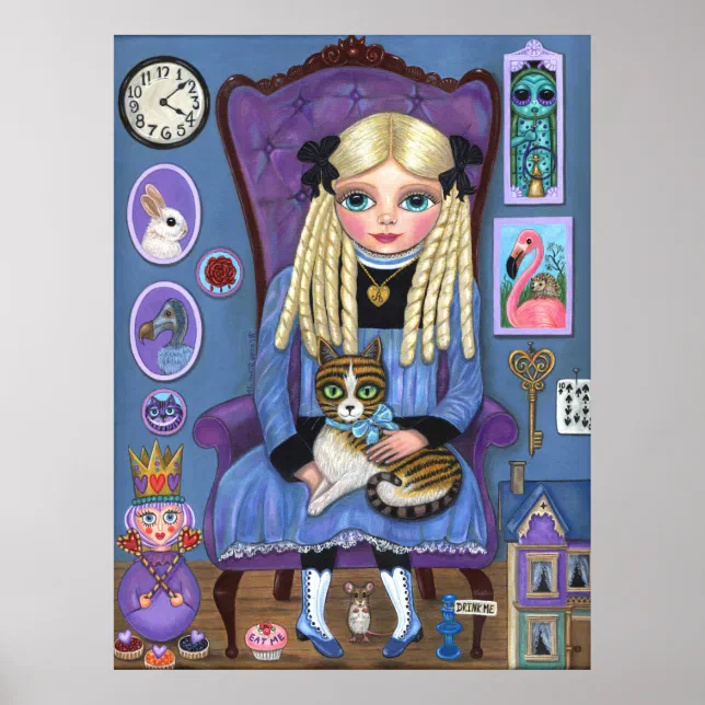 Alice in Wonderland & Dinah Cat Cute Fairy Tale Poster | Zazzle