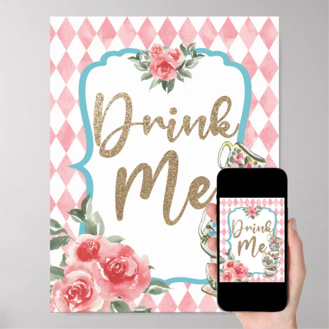 Alice in Wonderland Drink Me Poster Birthday Sign | Zazzle
