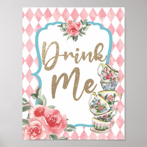 Alice in Wonderland Drink Me Poster Birthday Sign | Zazzle
