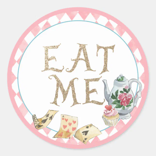 Alice in Wonderland Eat Me Circle Sticker Birthday | Zazzle
