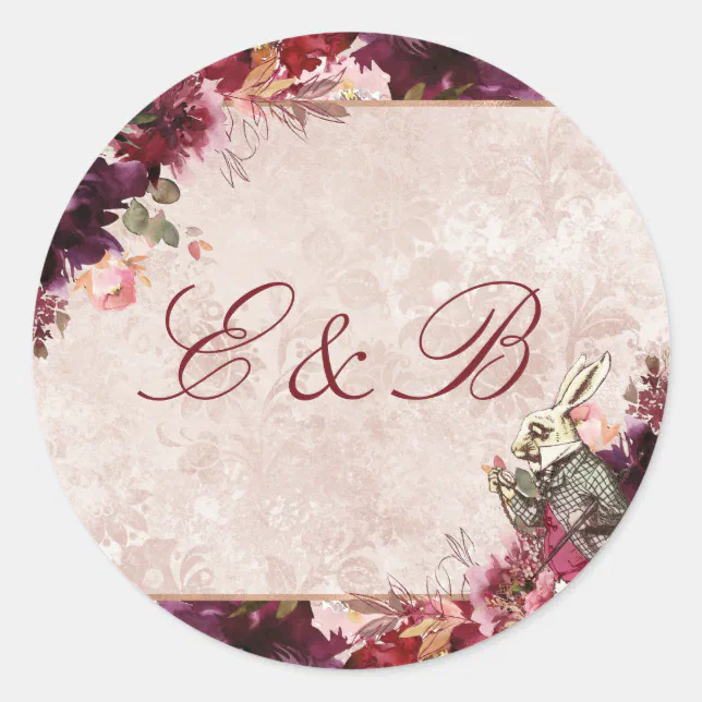 Alice in Wonderland Elegant Monogram Wedding Classic Round Sticker | Zazzle
