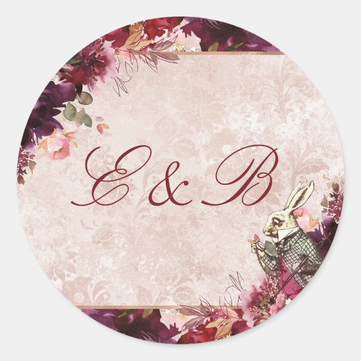 Alice in Wonderland Elegant Monogram Wedding Classic Round Sticker | Zazzle
