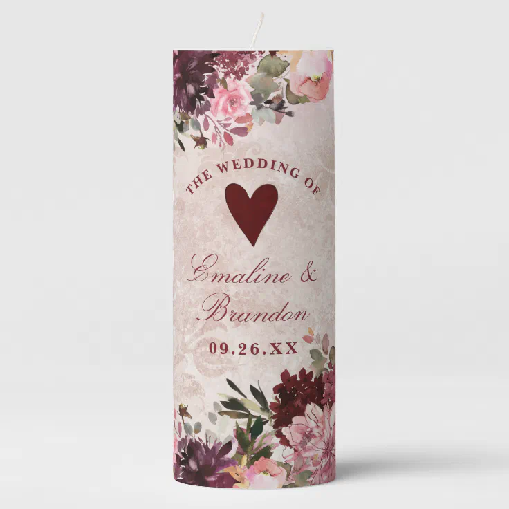 Alice in Wonderland Elegant Wedding Monogram Pillar Candle | Zazzle