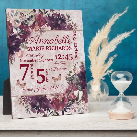 Alice in Wonderland Floral Custom Baby Birth Stats Plaque | Zazzle.com