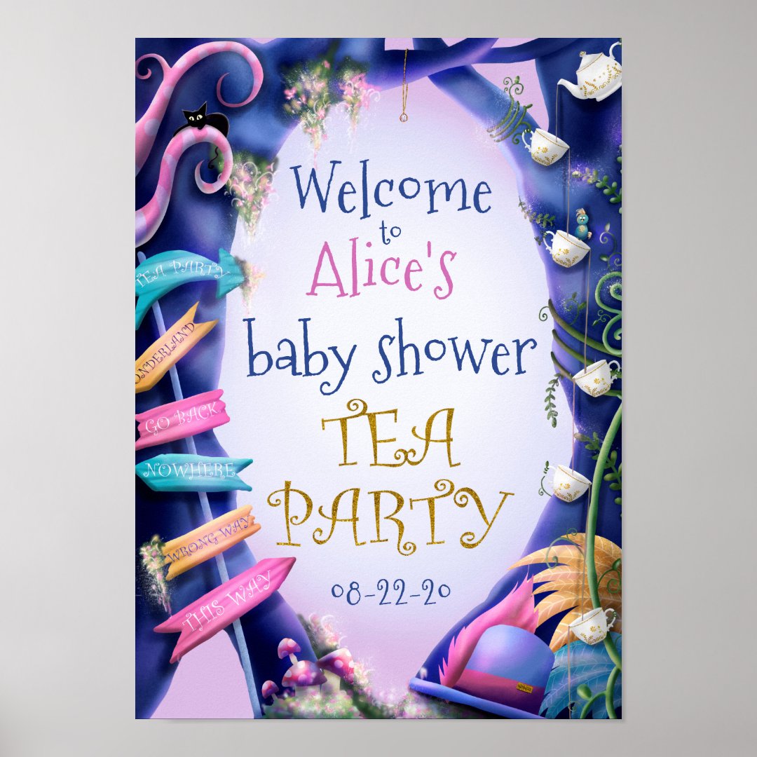 Alice in Wonderland, gold glitter, baby shower Poster | Zazzle