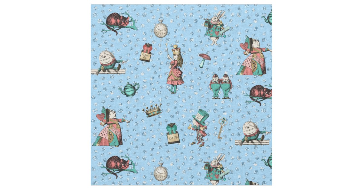 Alice in Wonderland in coral/turquoise and glitter Fabric | Zazzle