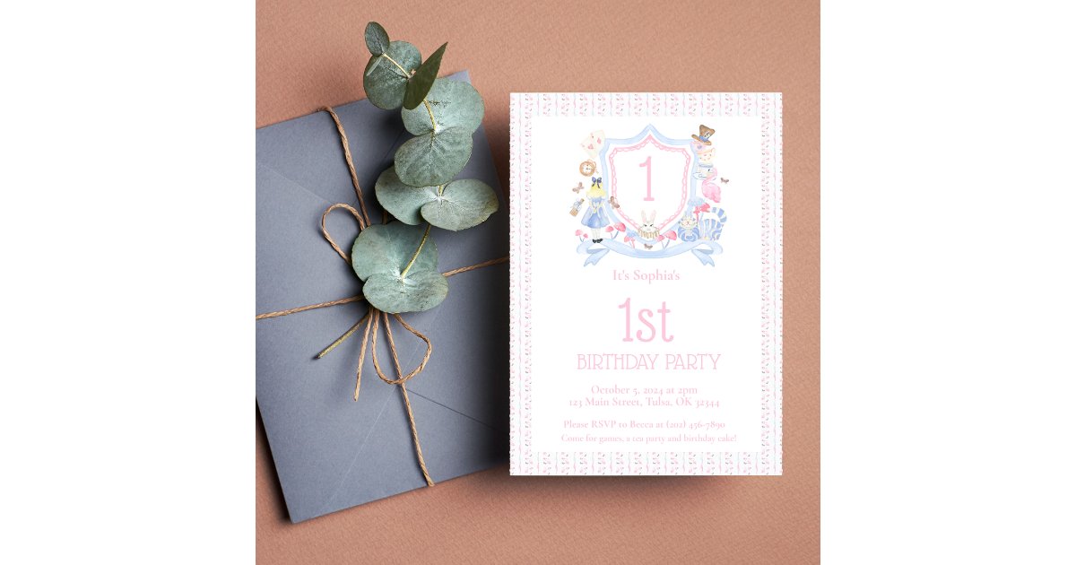Alice in Wonderland Monogram Crest Invitation | Zazzle