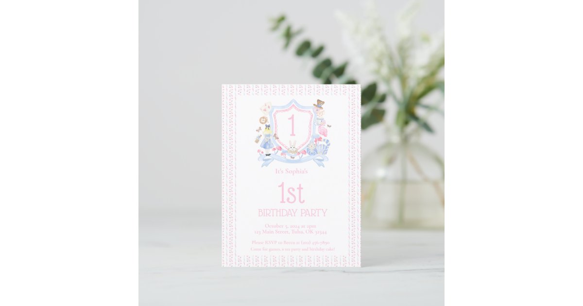 Alice in Wonderland Monogram Crest Invitation Postcard | Zazzle