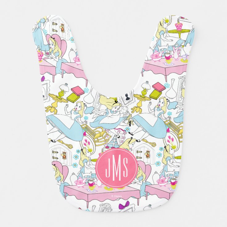 Alice in Wonderland | Monogram Oversized Pattern Baby Bib | Zazzle