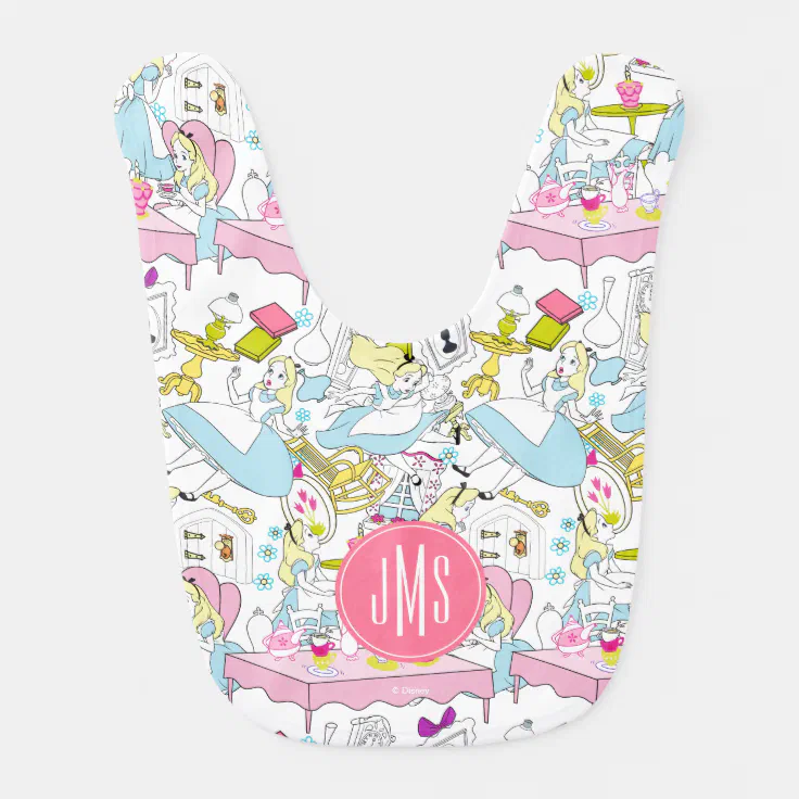Alice in Wonderland | Monogram Oversized Pattern Baby Bib | Zazzle