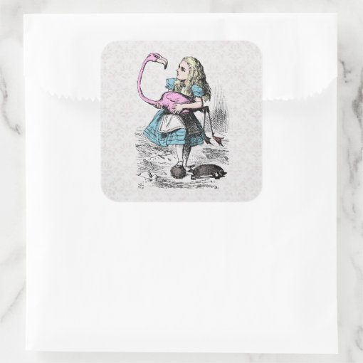 Alice in Wonderland Pink Flamingo Croquet Square Sticker | Zazzle