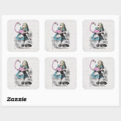 Alice in Wonderland Pink Flamingo Croquet Square Sticker | Zazzle