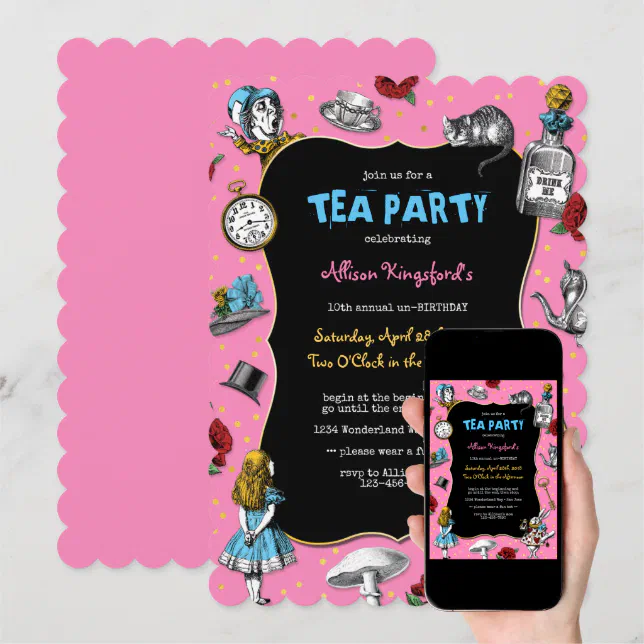 Alice in Wonderland Pink Tea Party Invitation | Zazzle
