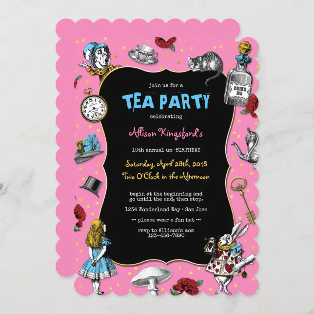 Alice in Wonderland Pink Tea Party Invitation | Zazzle