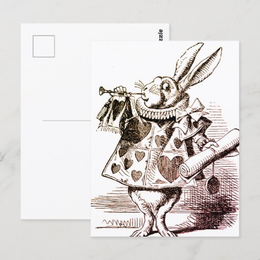 Alice in Wonderland Rabbit Queen of Hearts Herald Postcard | Zazzle