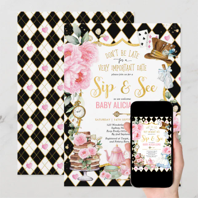 Alice in Wonderland Sip & See Tea Party Baby Girl Invitation | Zazzle