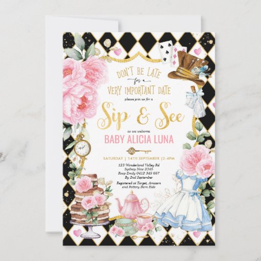 Alice in Wonderland Sip & See Tea Party Baby Girl Invitation | Zazzle