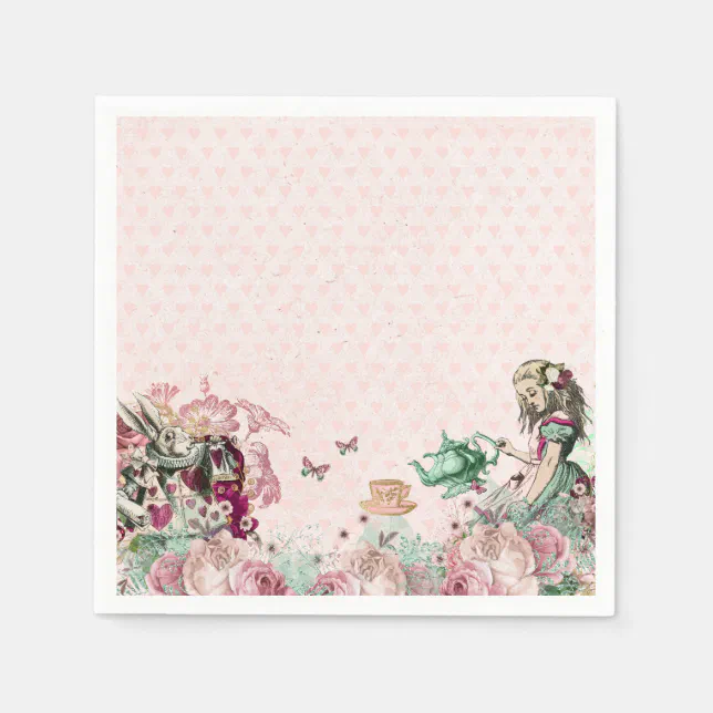 Alice in Wonderland Tea Party Blush & Mint Napkins | Zazzle