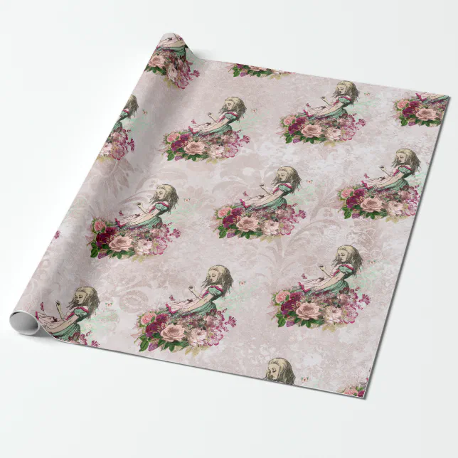 Alice in Wonderland Tea Party Burgundy & Blush Wrapping Paper | Zazzle