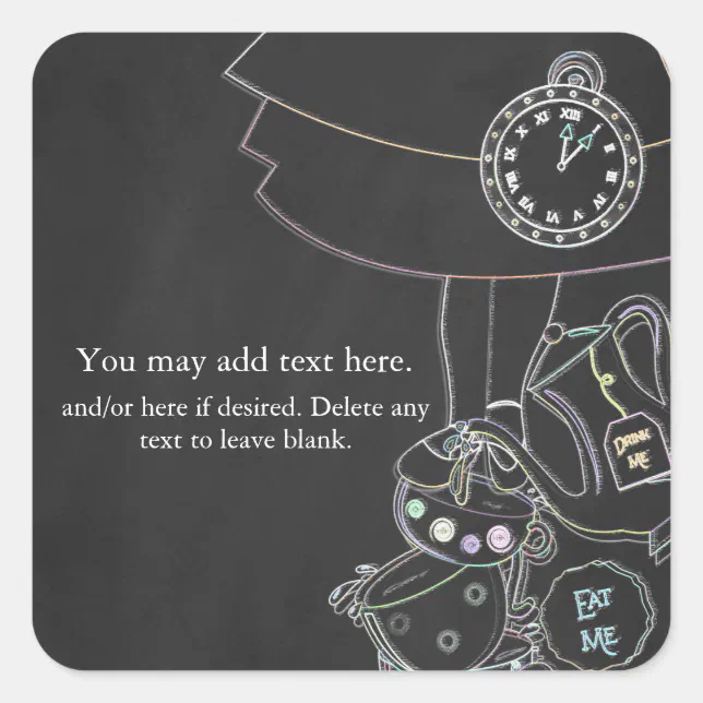 Alice in Wonderland Tea Party Chalkboard Favor Square Sticker | Zazzle