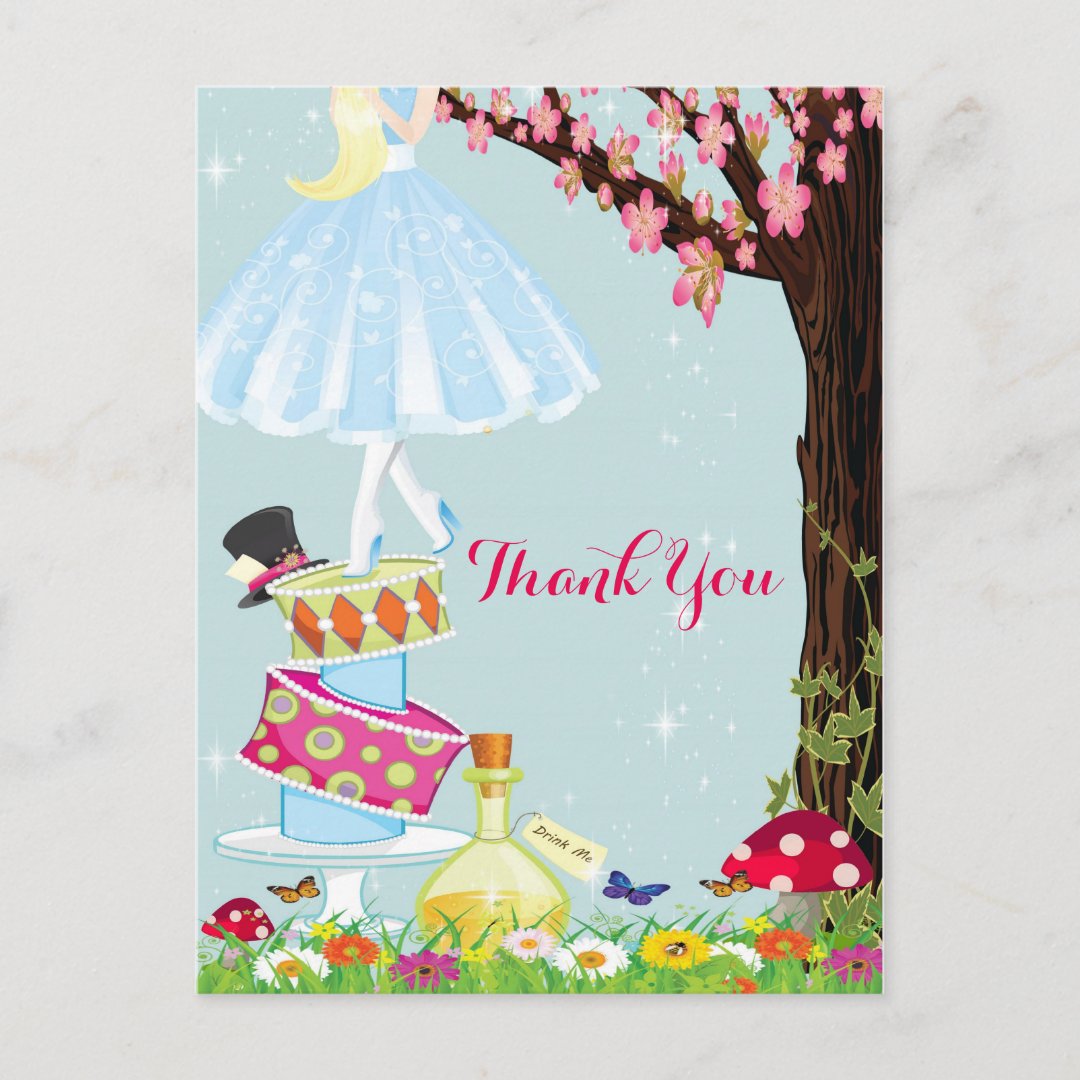 Alice in Wonderland Thank You Postcards | Zazzle