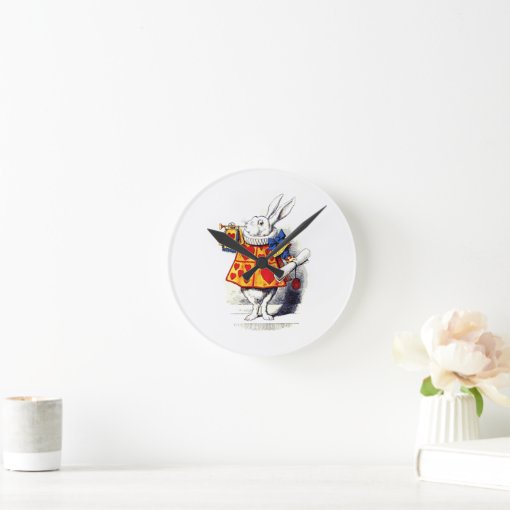 Alice in Wonderland The White Rabbit by Tenniel Round Clock | Zazzle