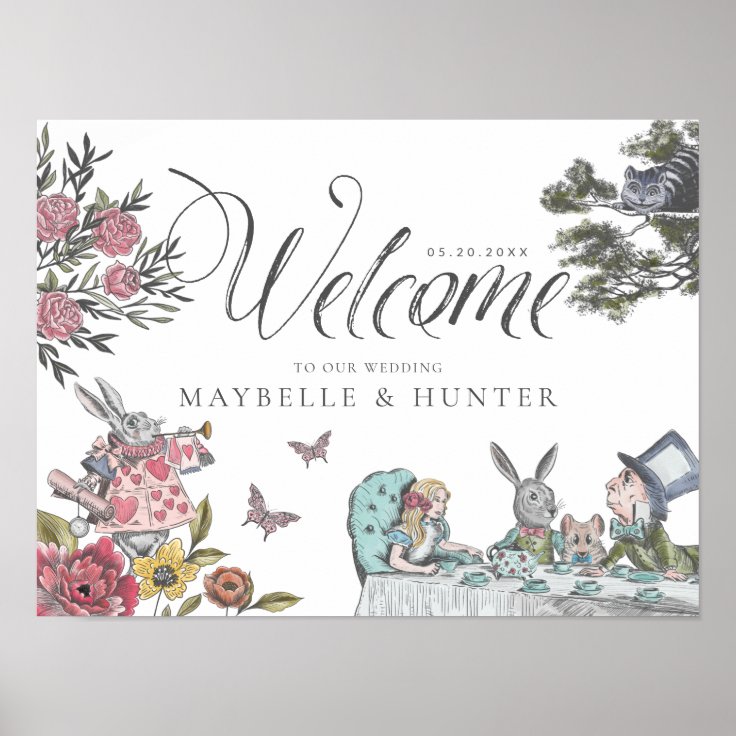Alice In Wonderland Vintage Chic Storybook Welcome Poster | Zazzle