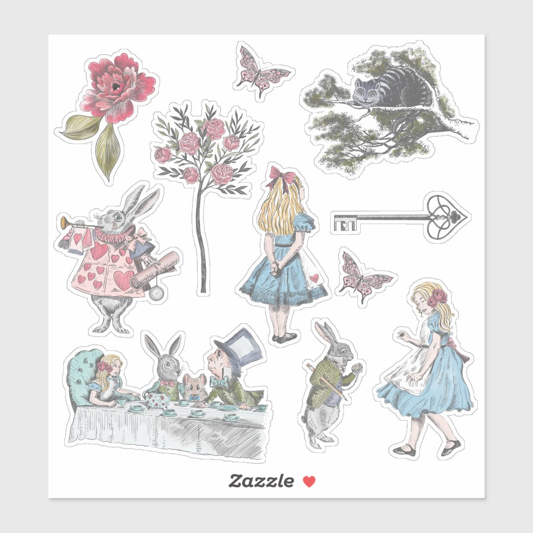 Alice In Wonderland Vintage Storybook Characters Sticker | Zazzle