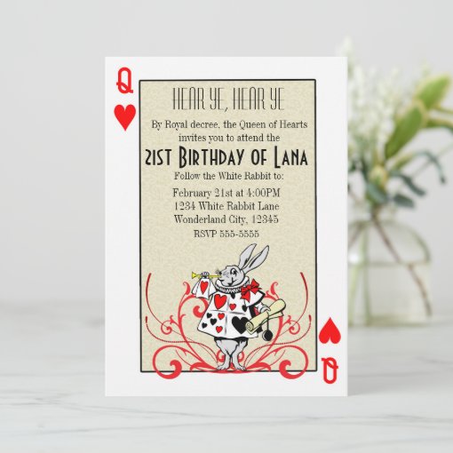 Alice in Wonderland White Rabbit Queen of Hearts Invitation | Zazzle
