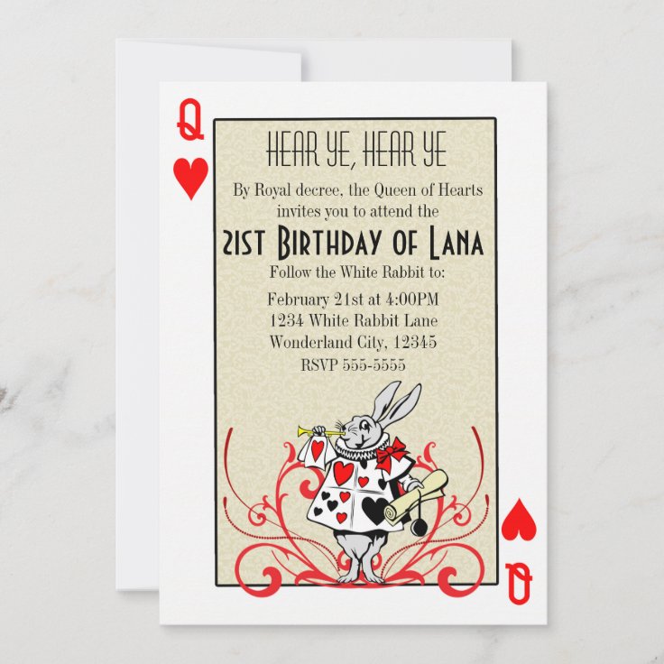 Alice in Wonderland White Rabbit Queen of Hearts Invitation | Zazzle