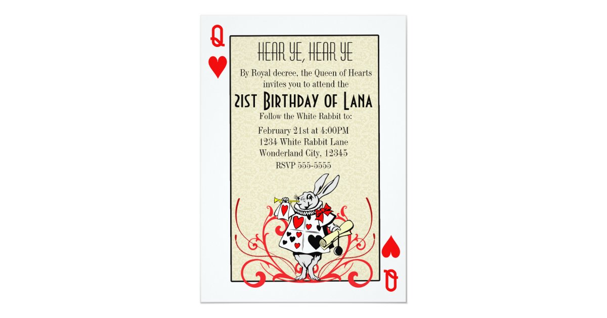 Alice in Wonderland White Rabbit Queen of Hearts Invitation | Zazzle.com