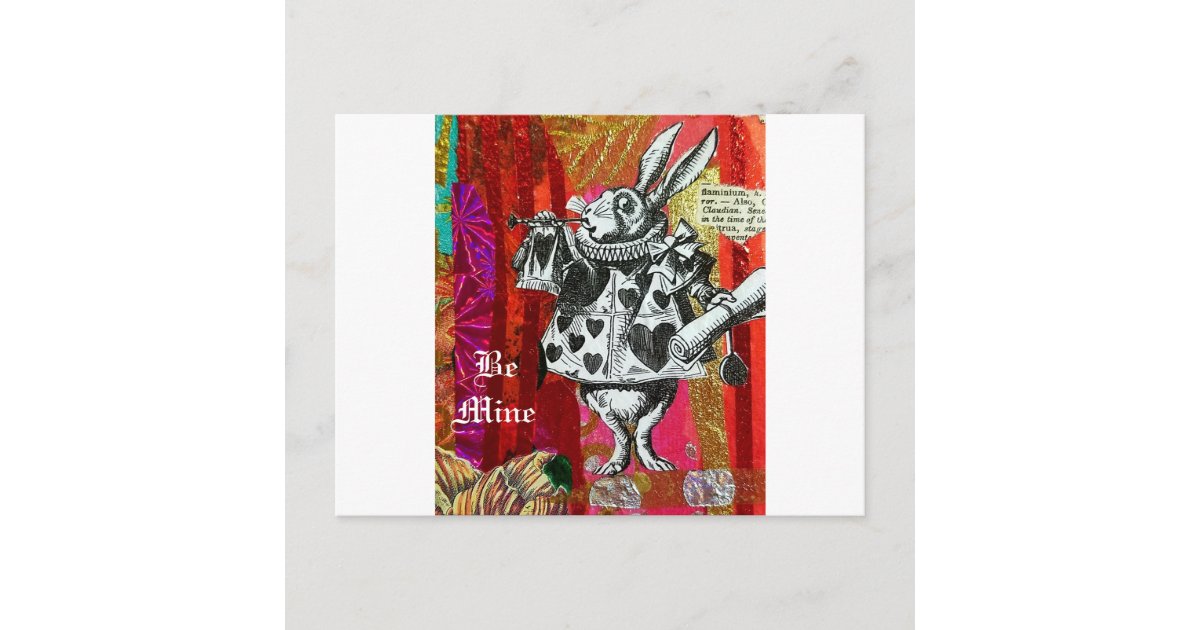 Alice in Wonderland White Rabbit Valentine Postcard | Zazzle