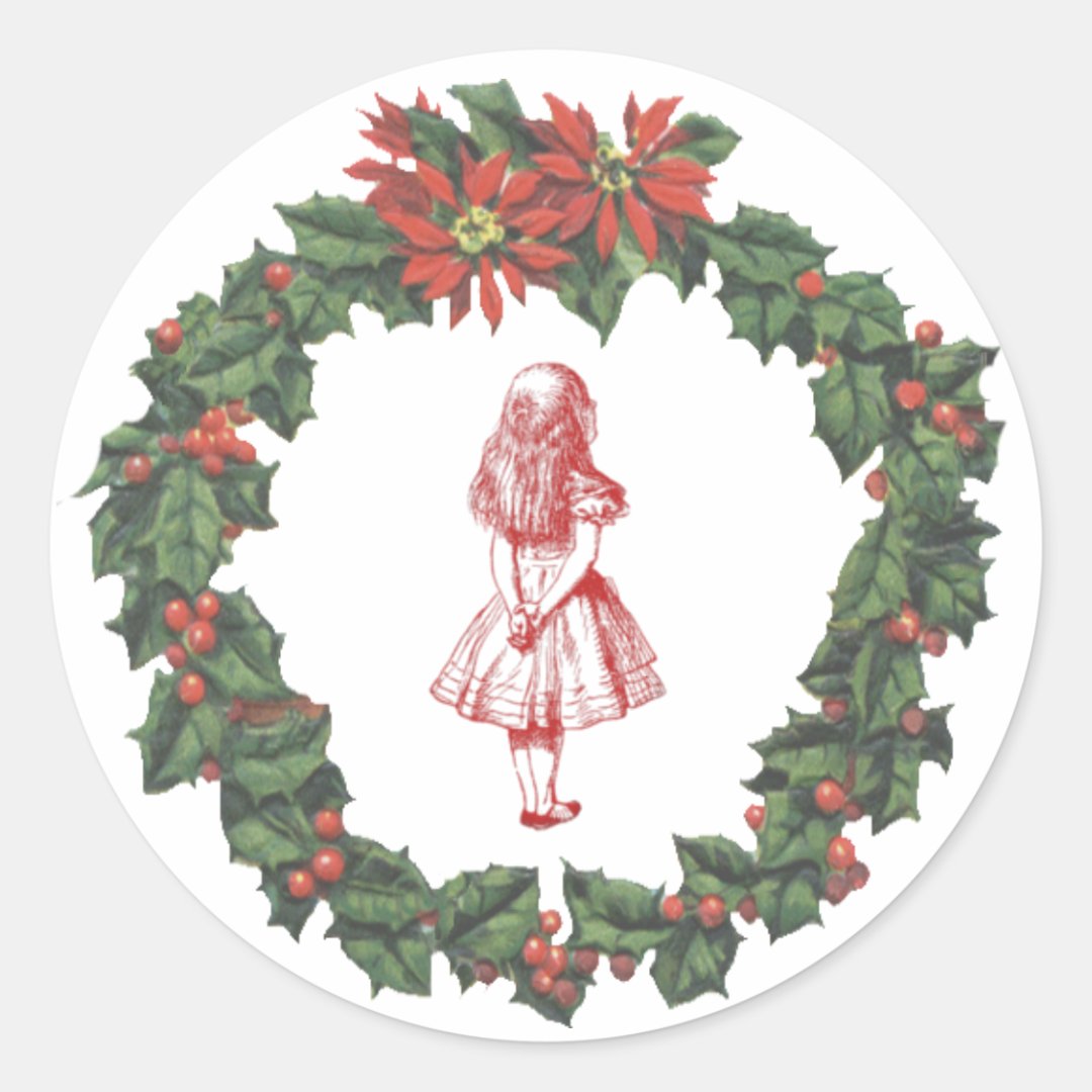 Alice in Wonderland Wreath Christmas Stickers | Zazzle