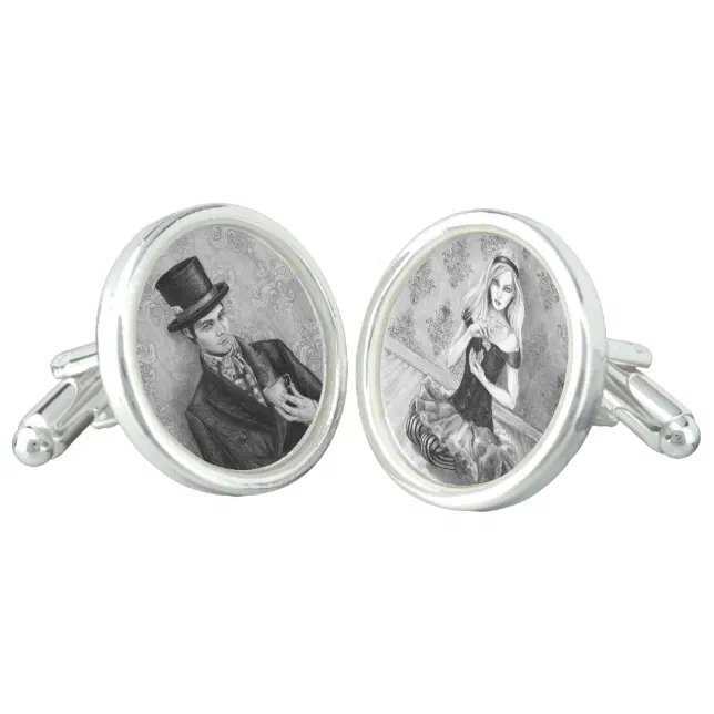 Alice & Mad Hatter Cuff Links Wonderland Cufflinks | Zazzle