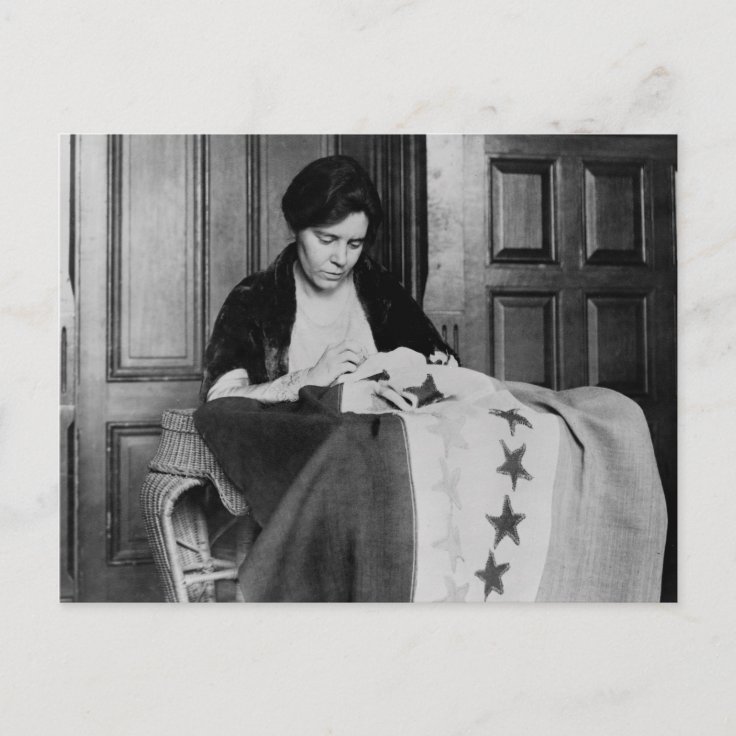Alice Paul, Sewing Suffrage Flag, 1910s Postcard | Zazzle