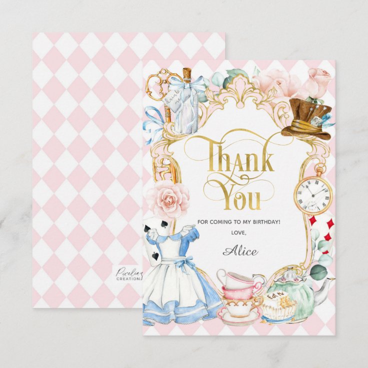 Alice tea party wonderland, birthday thank you car | Zazzle